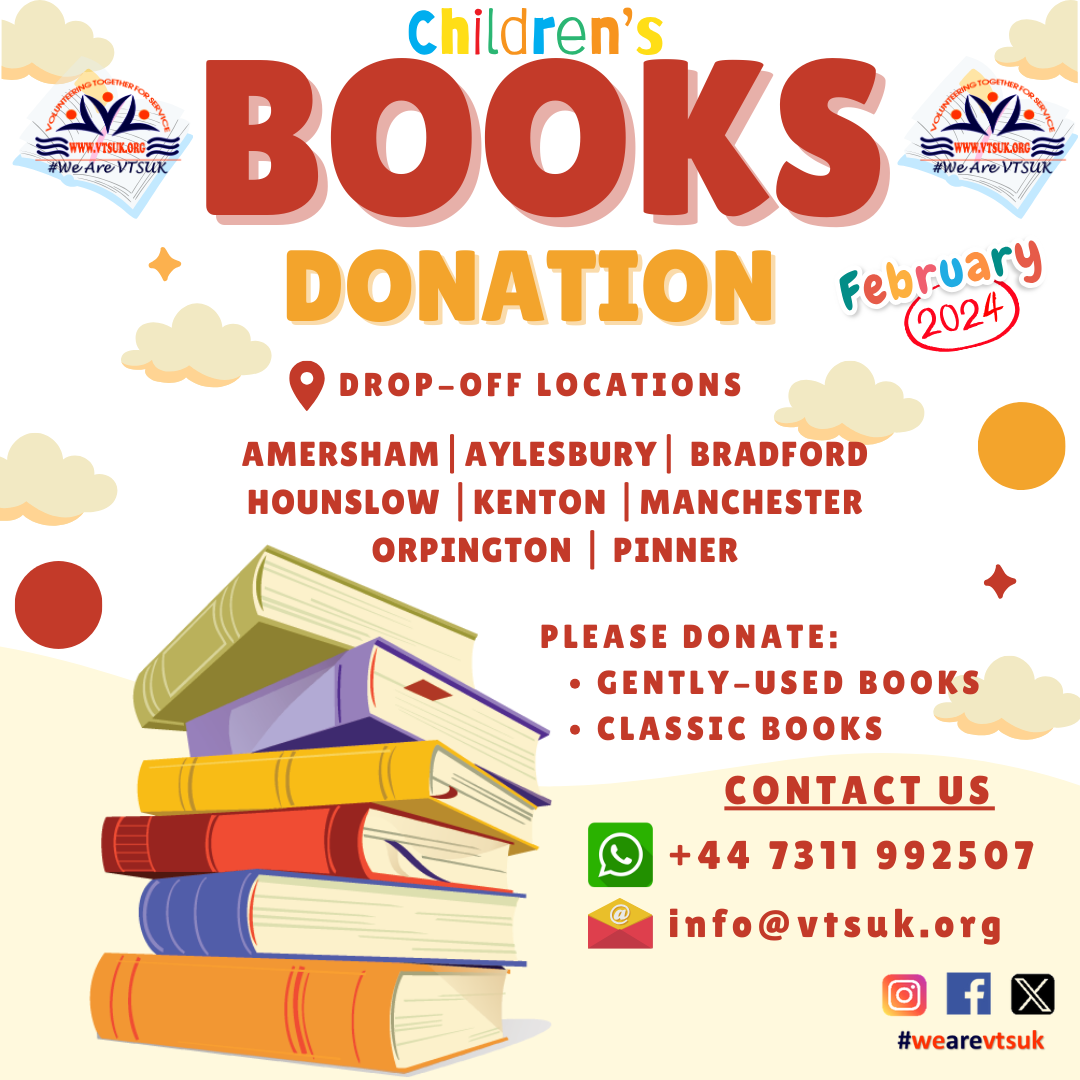 Feb 2024 – Books Donation Drive – Volunteering Together For Service UK
